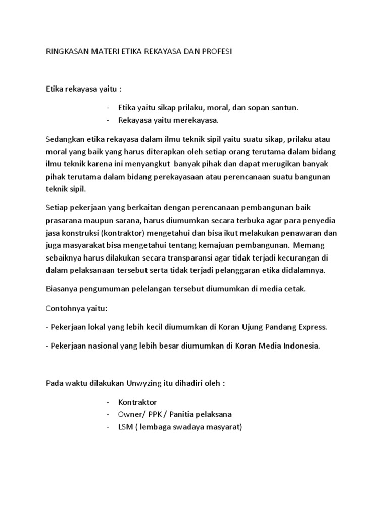 Ringkasan Materi Etika Rekayasa Dan Profesi | PDF