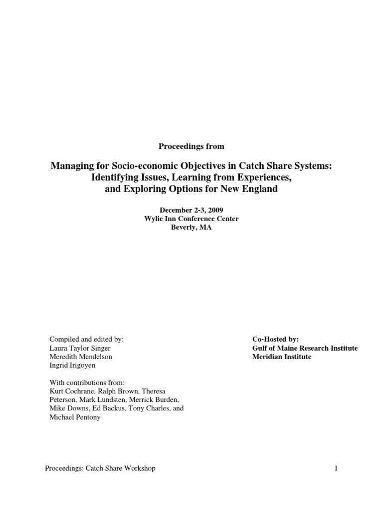 Managing For Socio-Economic Objectives in Catch Share Systems ...