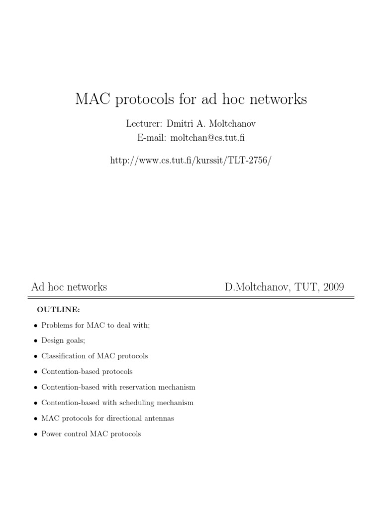 Classification and Analysis of Contention-Based MAC Protocols for Ad ...