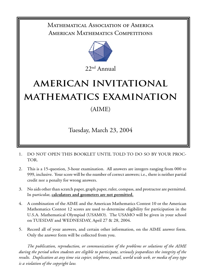 American Invitational Mathematics Examination | PDF | Rectangle ...