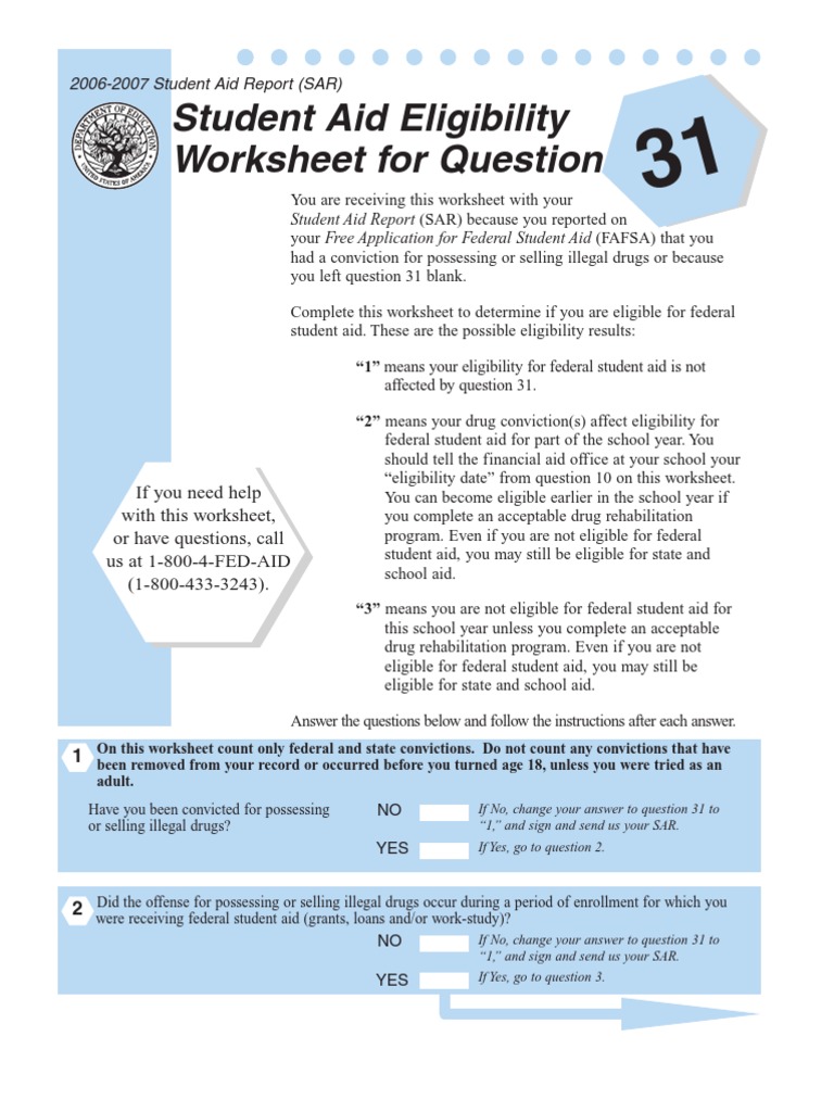 Student Aid Eligibility Worksheet For Question | PDF | Health Care ...