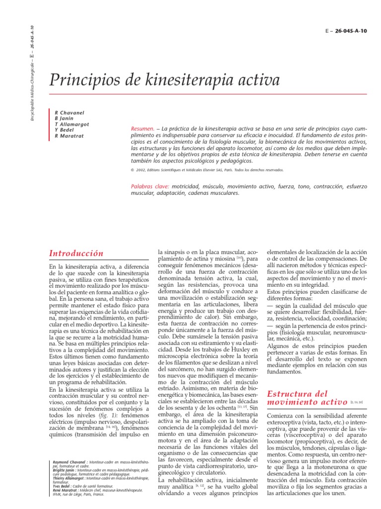 Principios de Kinesiterapia Activa | PDF | Contracción muscular | Músculo
