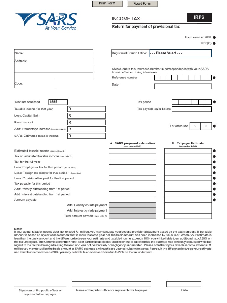 Blank IRP6 Company | PDF | Payments | Taxpayer