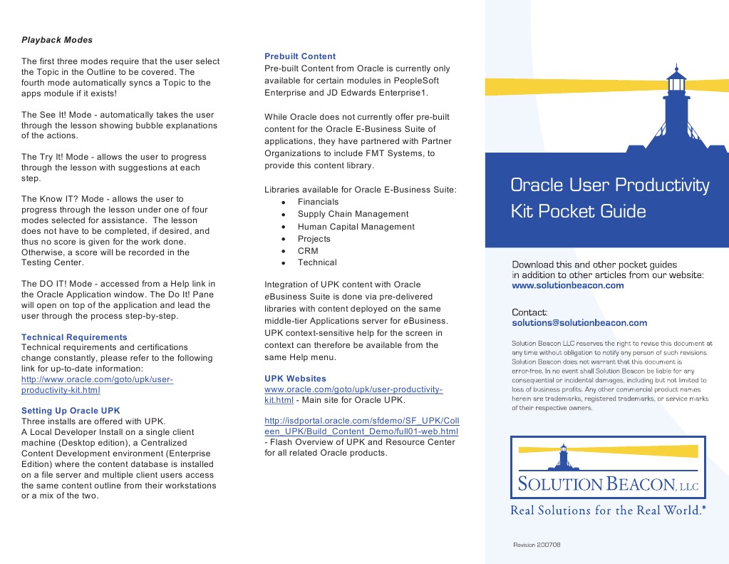 Oracle User Productivity Kit Pocket Guide: Prebuilt Content | PDF ...