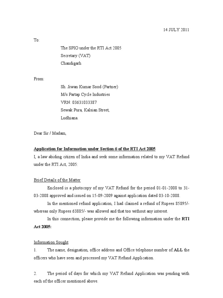 Rti Application Pdf