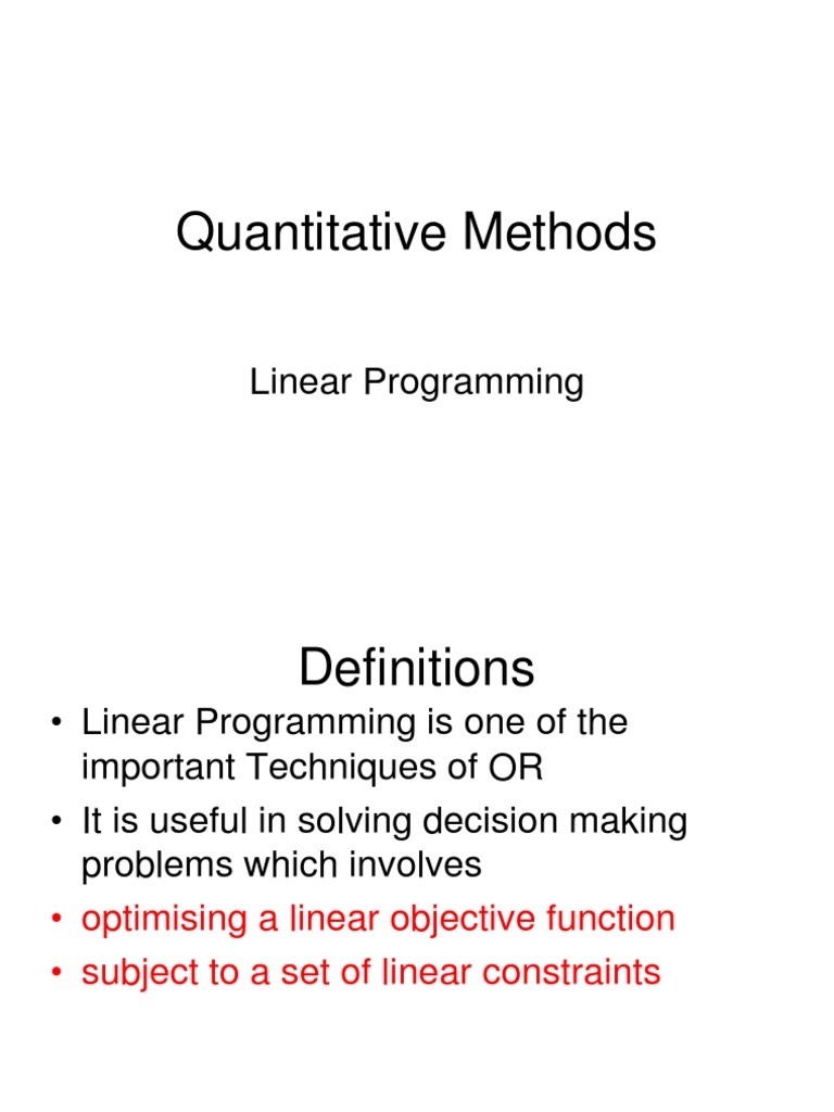Quantitative Methods Linear Programming Pdf Linear Programming Mathematical Optimization 9761