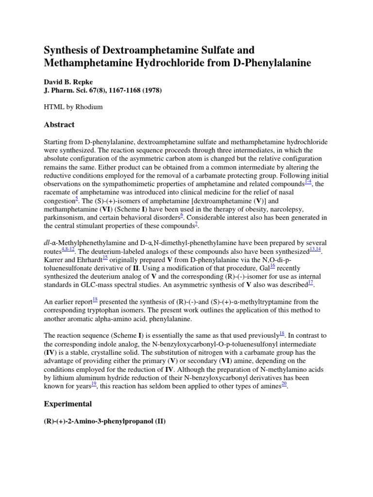 Synthesis of Dextroamphetamine Sulfate and Methamphetamine ...