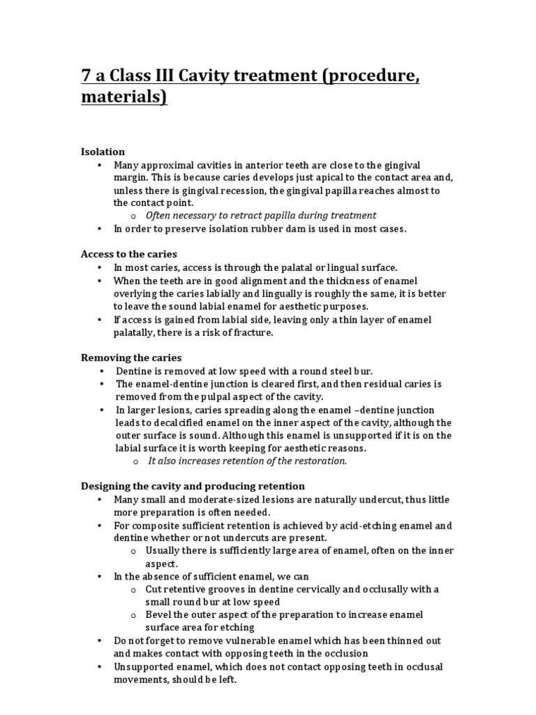 Class III Cavity Preparation Guide | PDF | Tooth Enamel | Dentistry ...