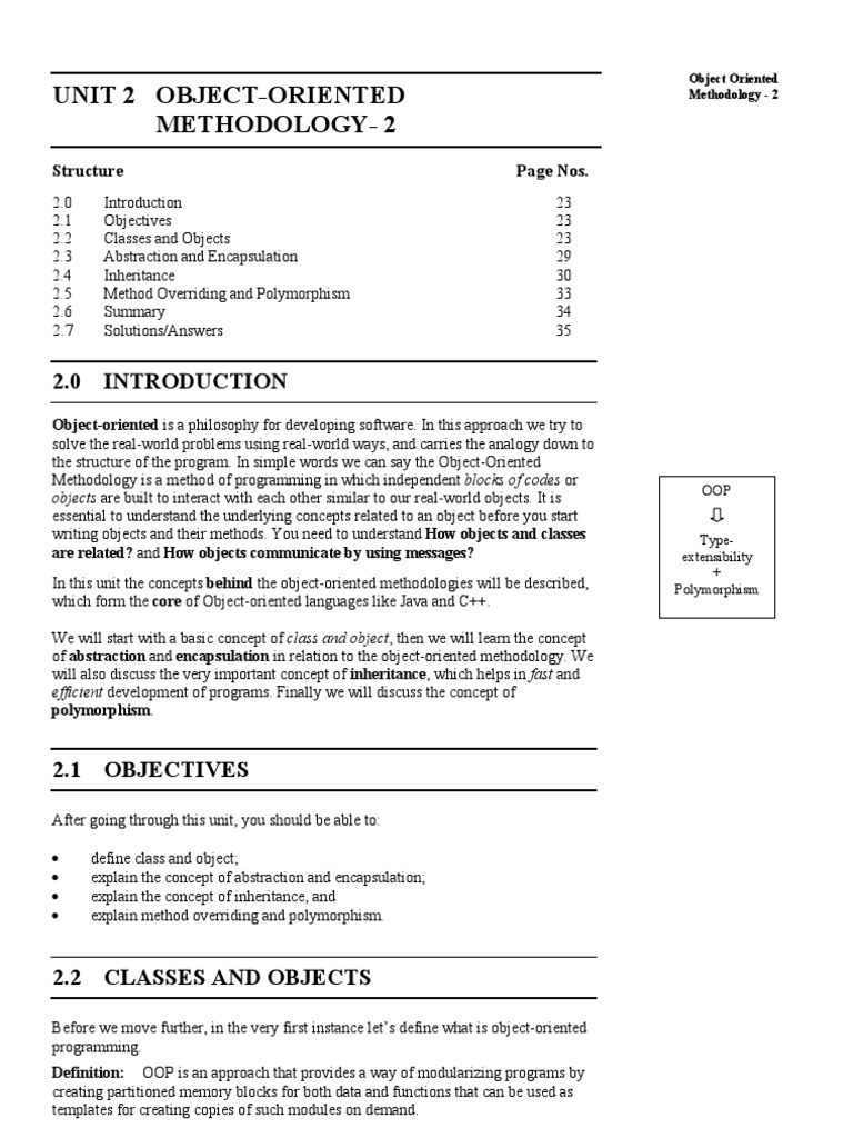 Unit 2 Object Oriented Methodology 2 Structure Page Nos Pdf Inheritance Object Oriented