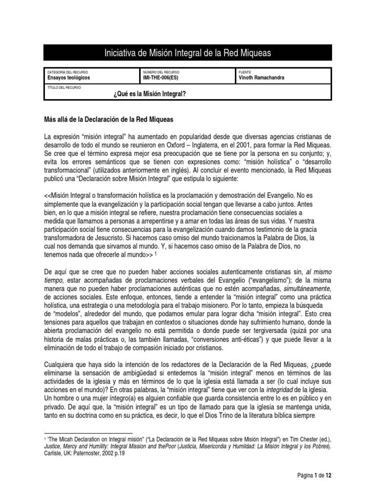 Vinoth Ramachandra - Que Es La Mision Integral | PDF | Evangelios | Jesús