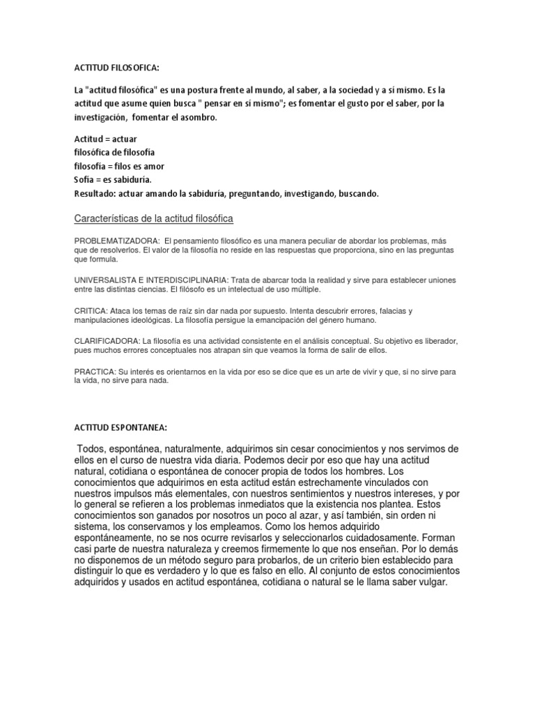 Actitud Filosófica: Claves y Tipos | PDF | Método científico | Conocimiento
