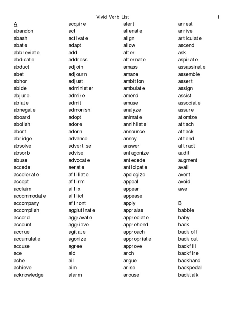 Vivid Verb List | PDF | Violence | Nature