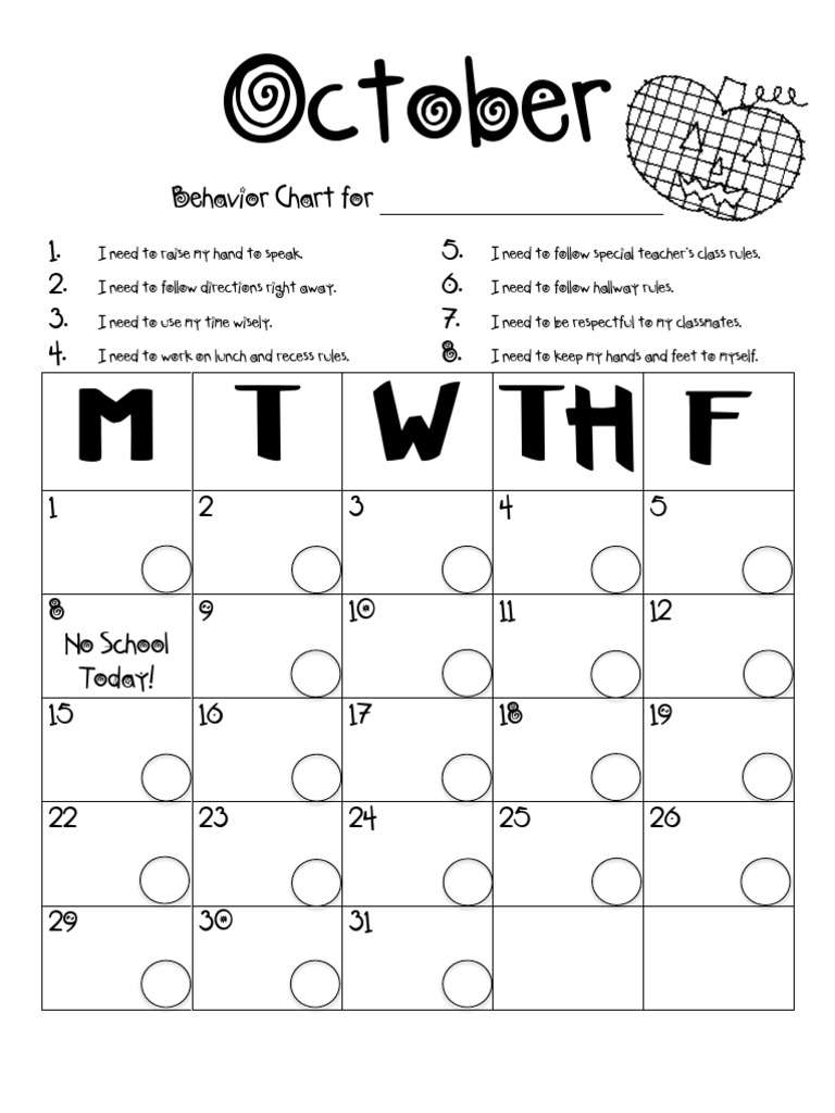 October Behavior Chart | PDF | Language Arts & Discipline