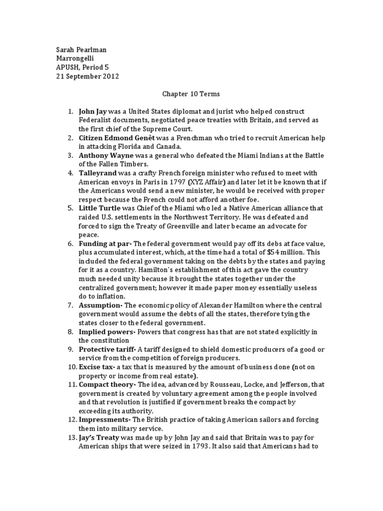 APUSH Chapter 10 Terms | PDF | Alexander Hamilton | The United States