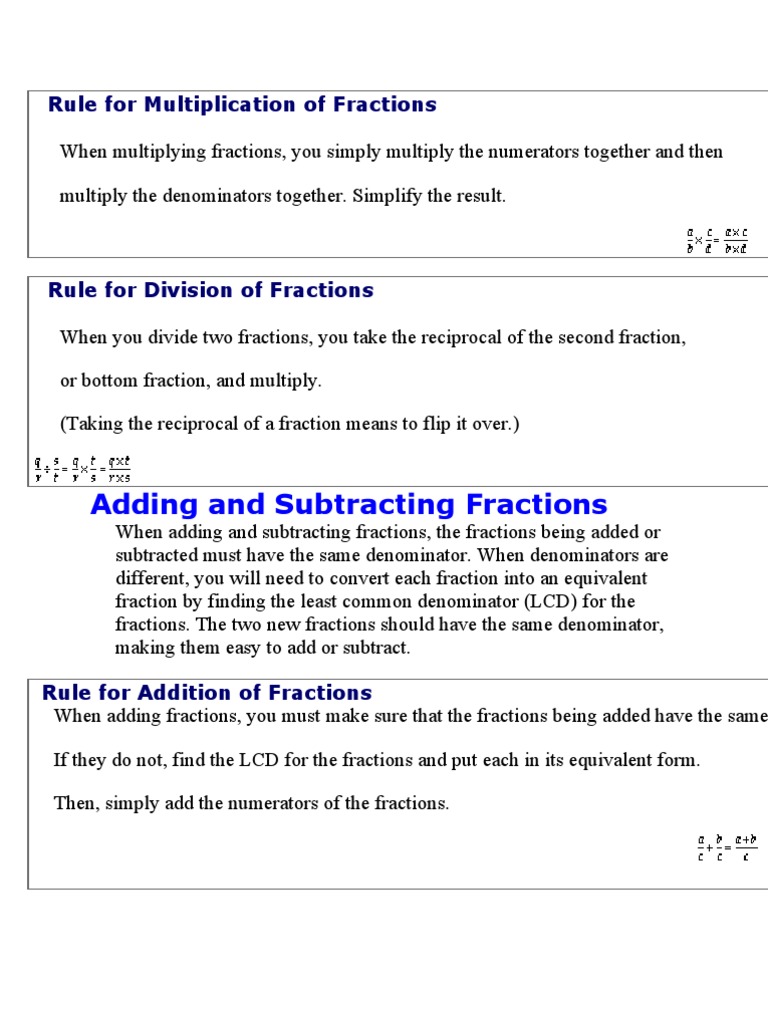 Rules For Fractions | PDF