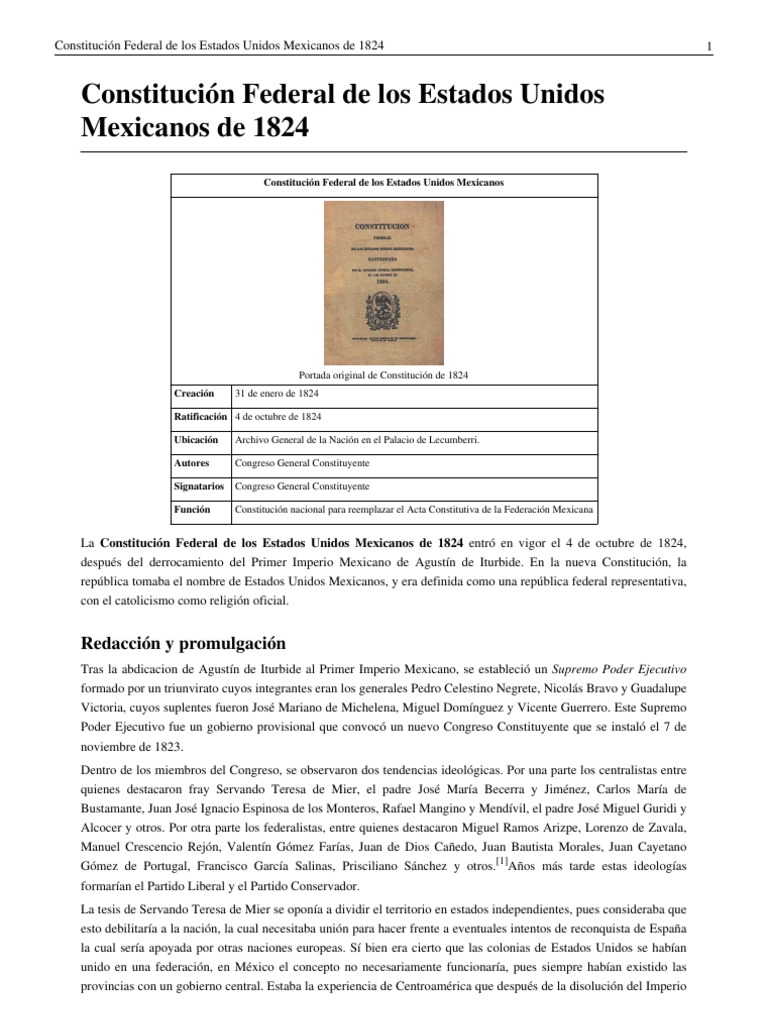 Constitución Federal de Los Estados Unidos Mexicanos de 1824 | PDF ...