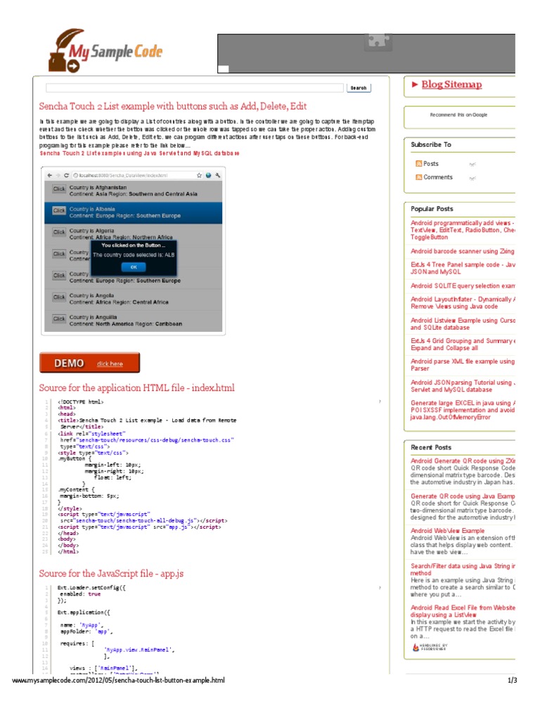 Sencha Touch 2 List Example With Buttons Such As Add Delete Edit Pdf Qr Code Java