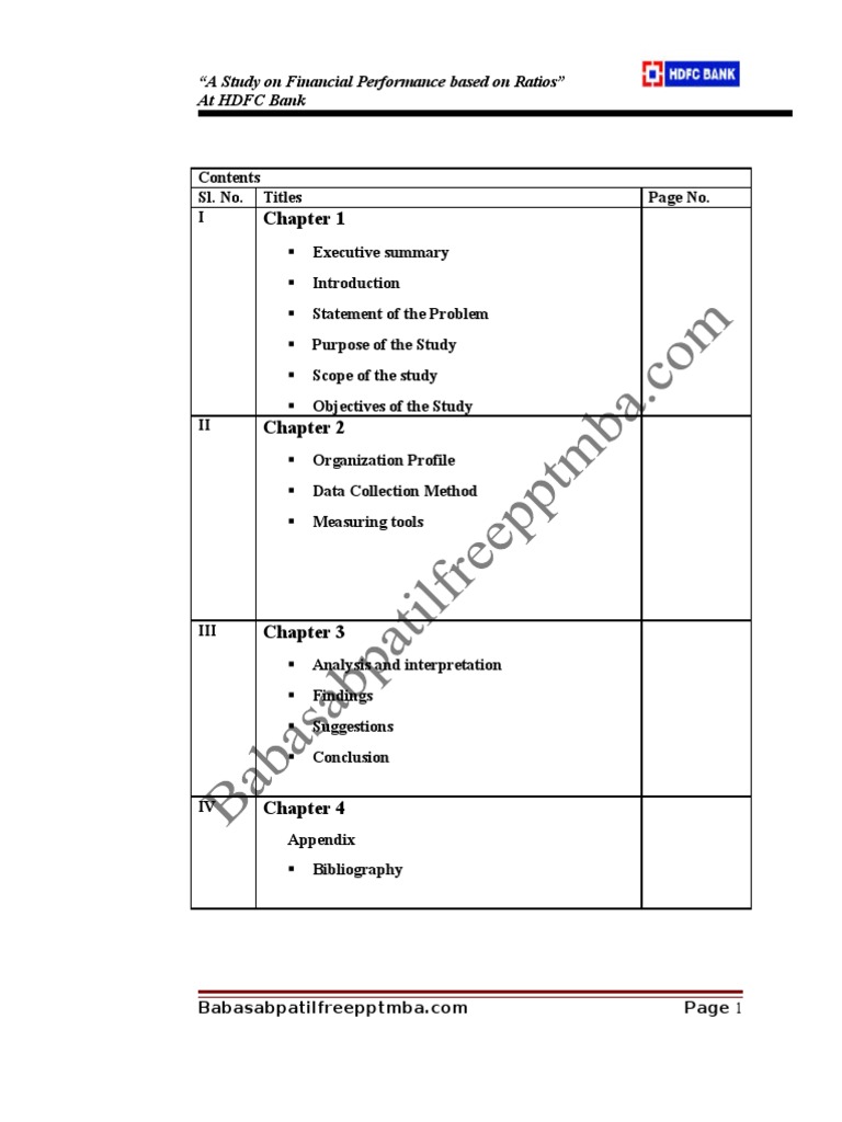 A Project Report On Financial Performance Based On Ratios at HDFC Bank ...