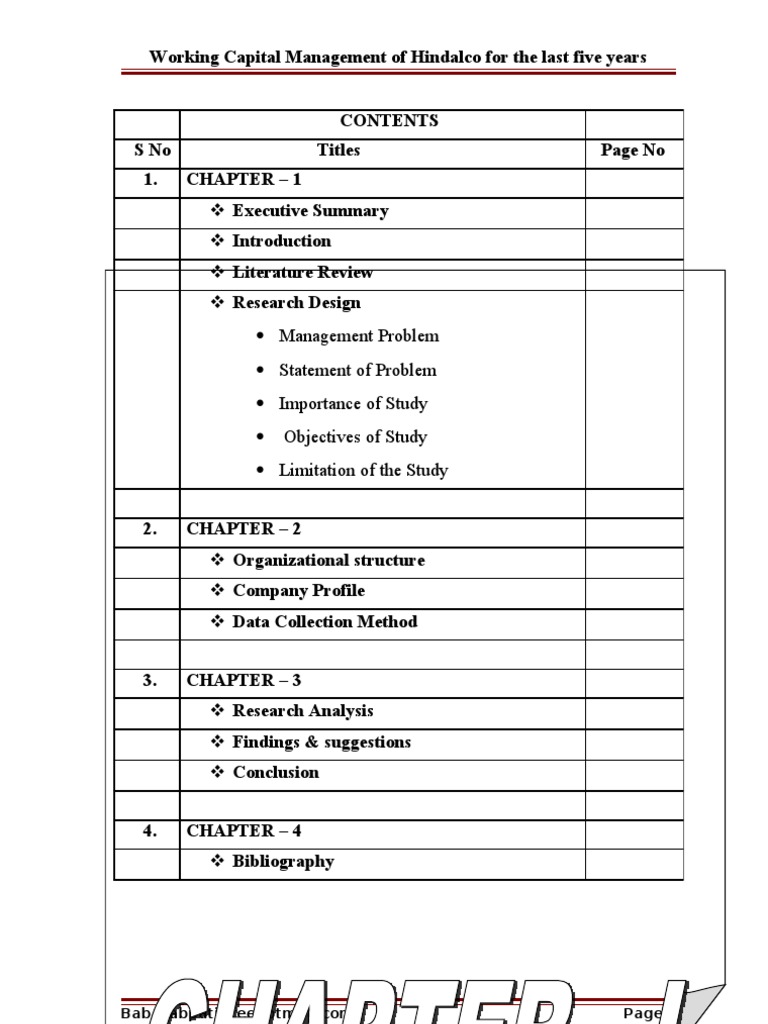 A Project Report On Working Capital Management of Hindalco For The Last ...