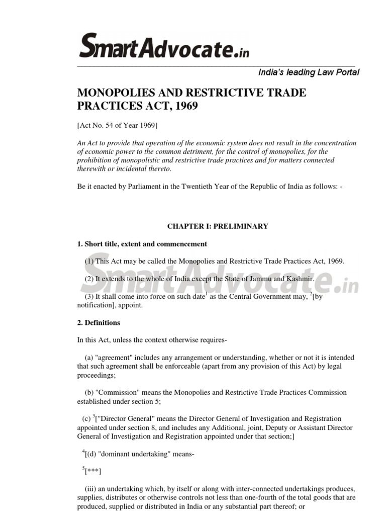 MRTP Act, 1969 | PDF | Board Of Directors | Legal Personality