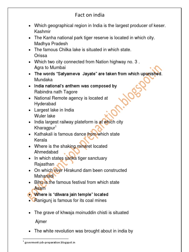 Facts of India Question and Answer | PDF | South Asia