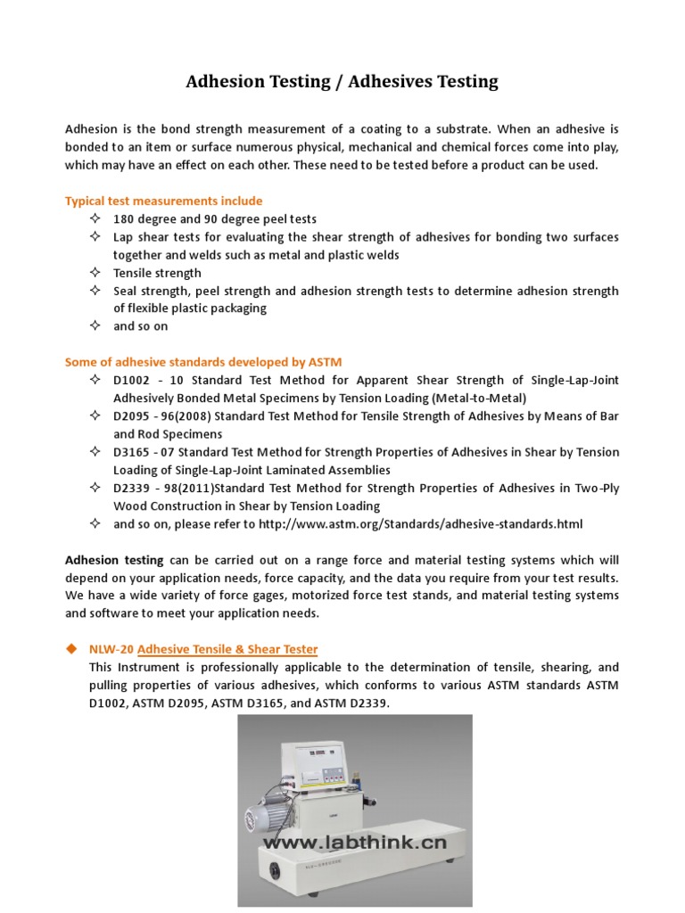 Adhesion Testing, Adhesive Testing | PDF | Adhesive | Strength Of Materials