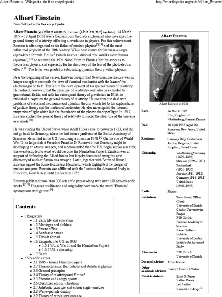 Albert Einstein | PDF | Albert Einstein | General Relativity