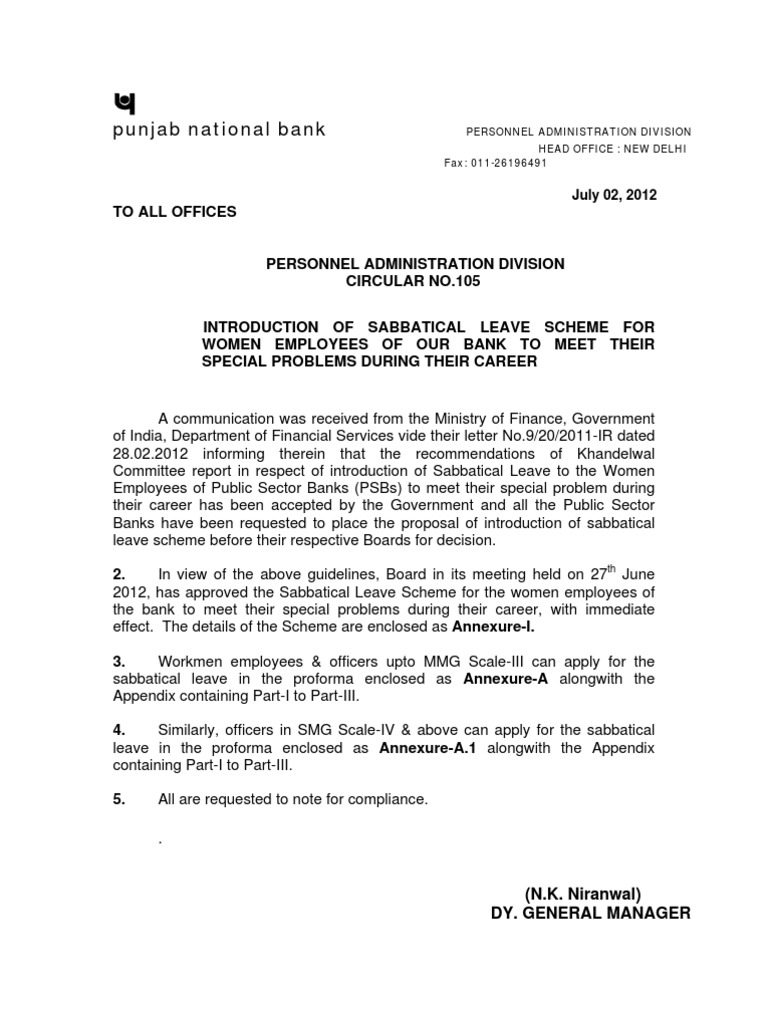 Sabbatical Leave Scheme For Women Employees | PDF | Employment | Loans