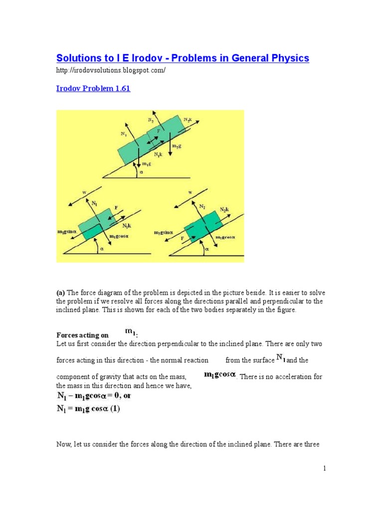 Solutions To I E Irodov Problems in General Physics | PDF | Friction | Force