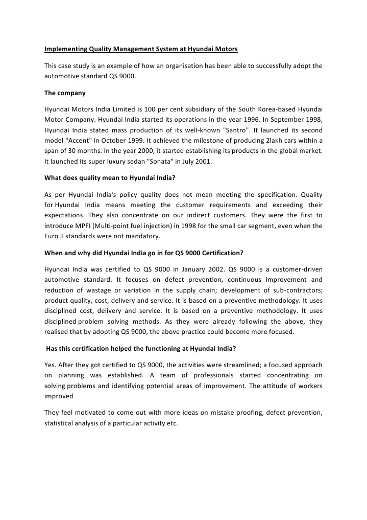 Hyundai's QS 9000 Quality Journey | PDF | Audit | Business