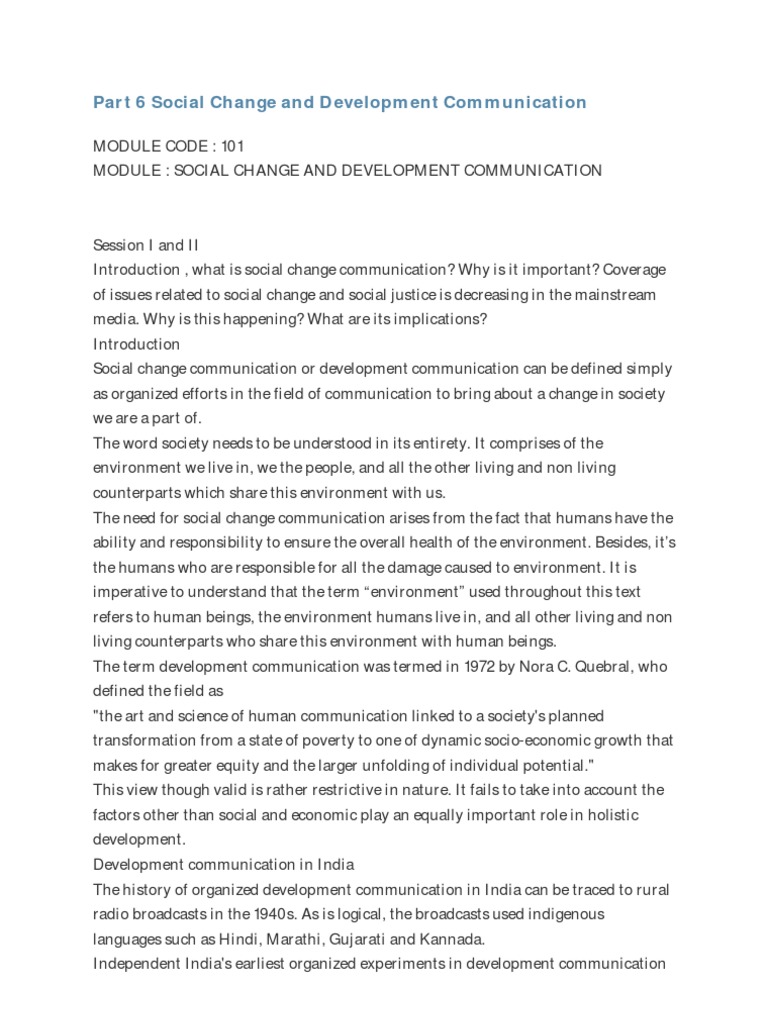 Social Change and Development Communication | PDF | Human Rights ...
