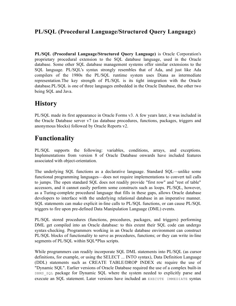 PL/SQL Notes | PDF | Pl/Sql | Sql PL/SQL Notes | PDF | Pl/Sql | Sql