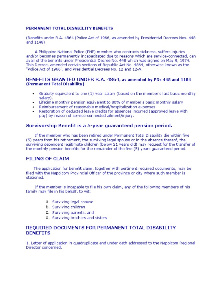 Permanent Total Disability Benefits | PDF | Pension | Disability