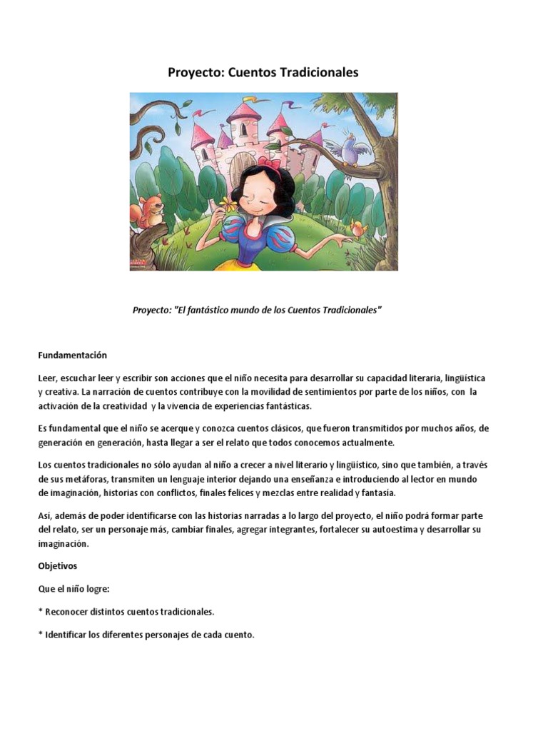 Proyecto Cuentos Tradicionales | PDF | Cuentos | Autoestima