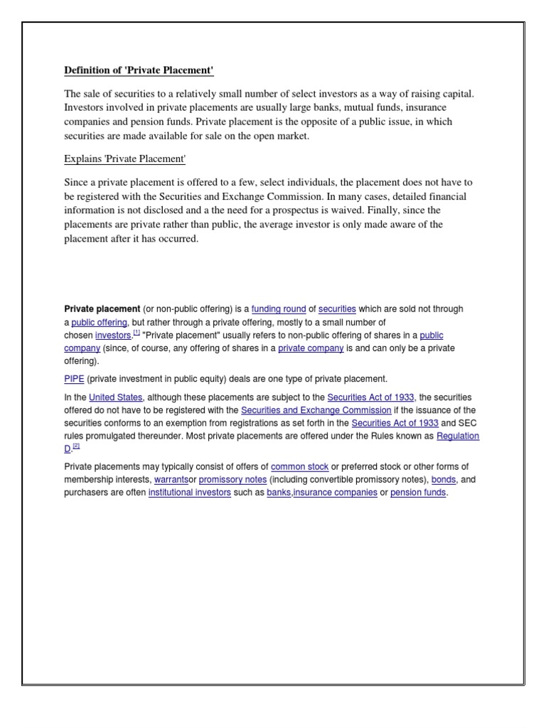 Private Placement | PDF | Private Placement | Securities (Finance)