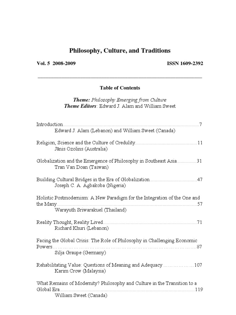 Philosophy, Culture, and Traditions, Vol. 5 | PDF | Alternative ...