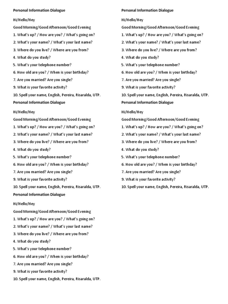 Personal Information Dialogue | PDF