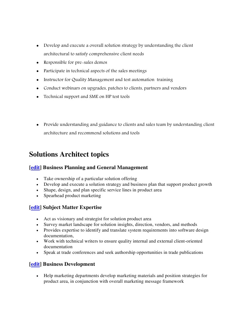 Solutions Architect Job Responsibilities | PDF | Business Development ...