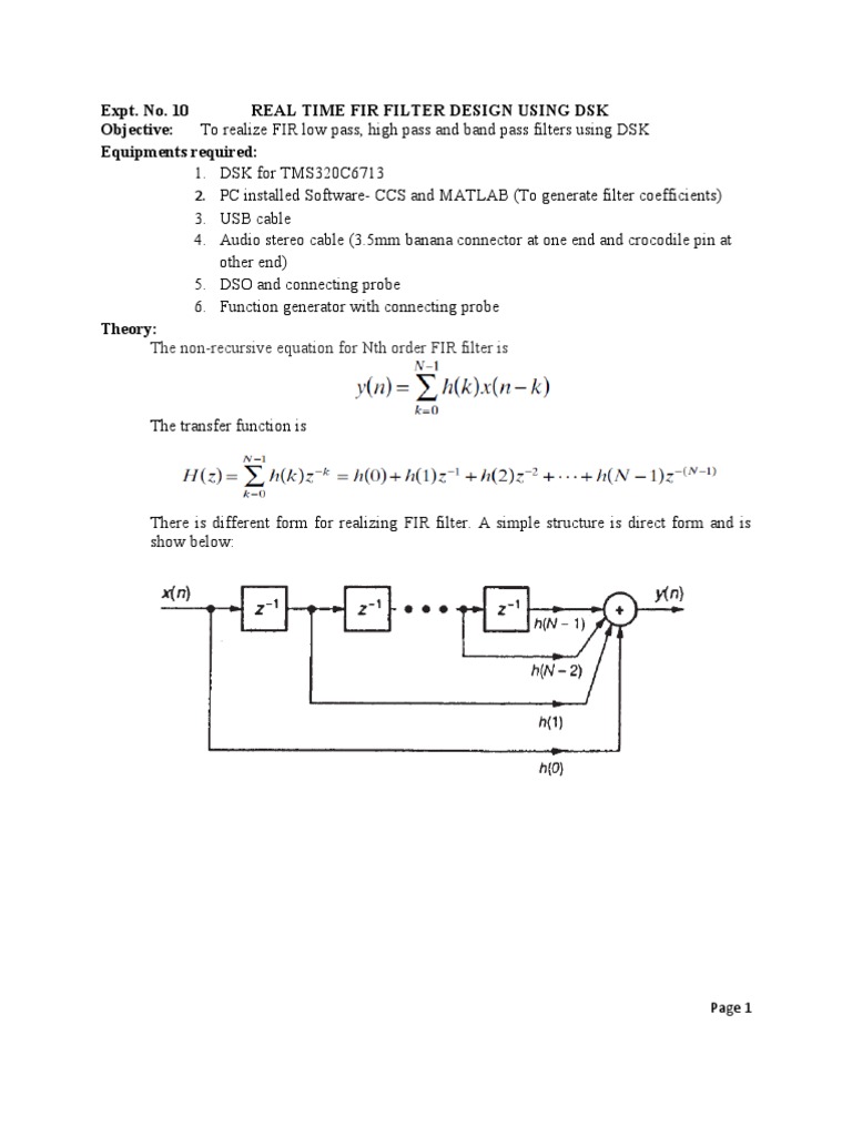 Real Time FIR Filter Design Using DSK TMS3206713 | PDF | Sampling (Signal Processing ...