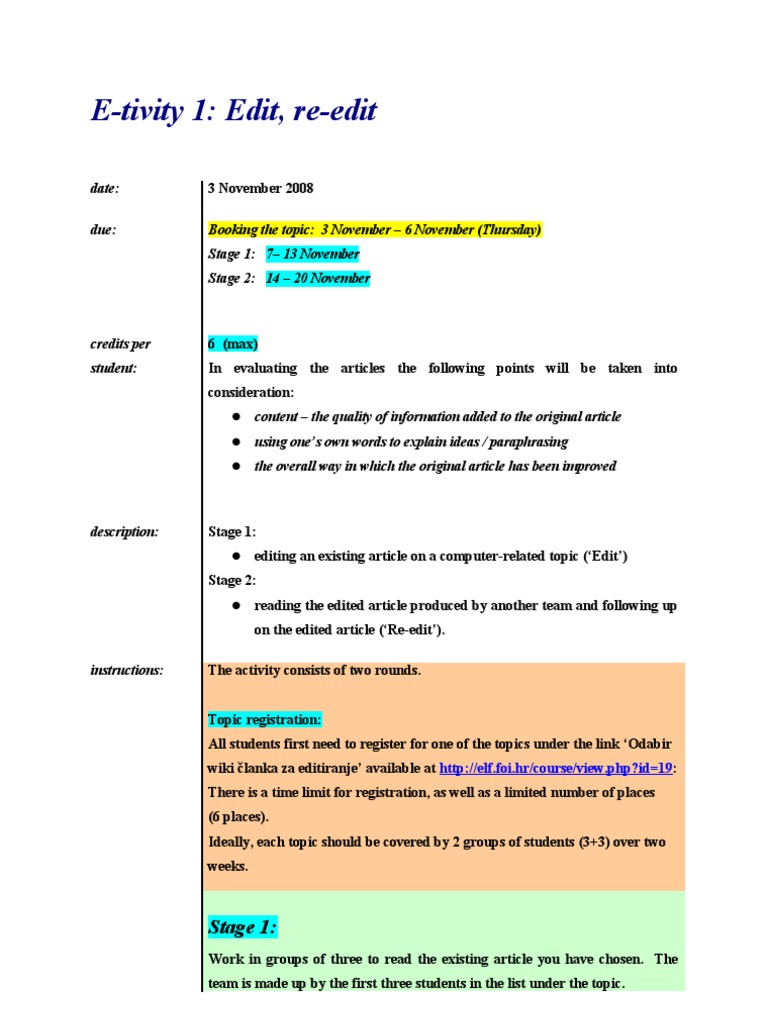E-Tivity 3 November 2008 09 | PDF | Wiki | Communication