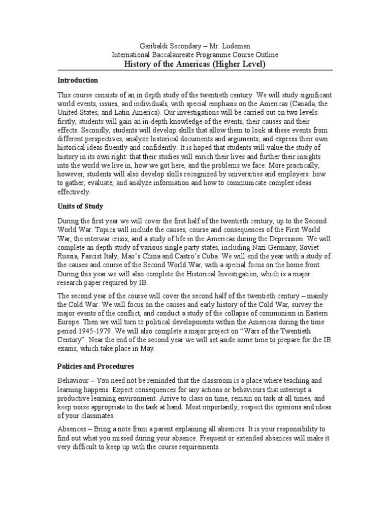 IB History Course Outline | PDF | Educational Assessment | Test ...