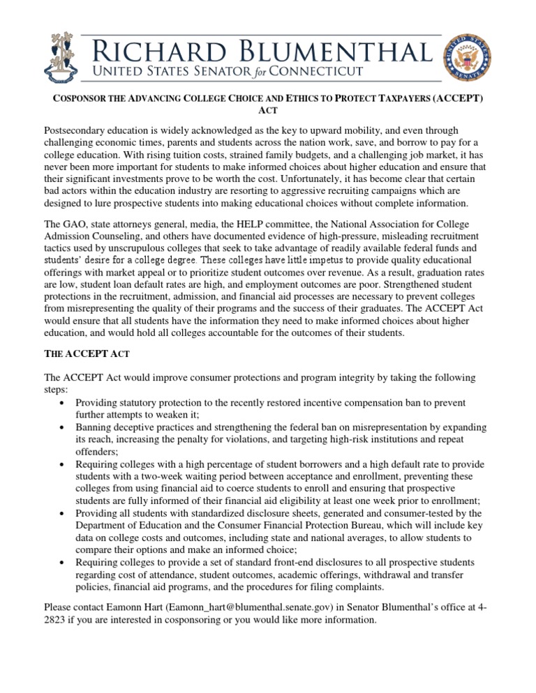 Accept Act Summary | PDF | Student Financial Aid In The United States ...