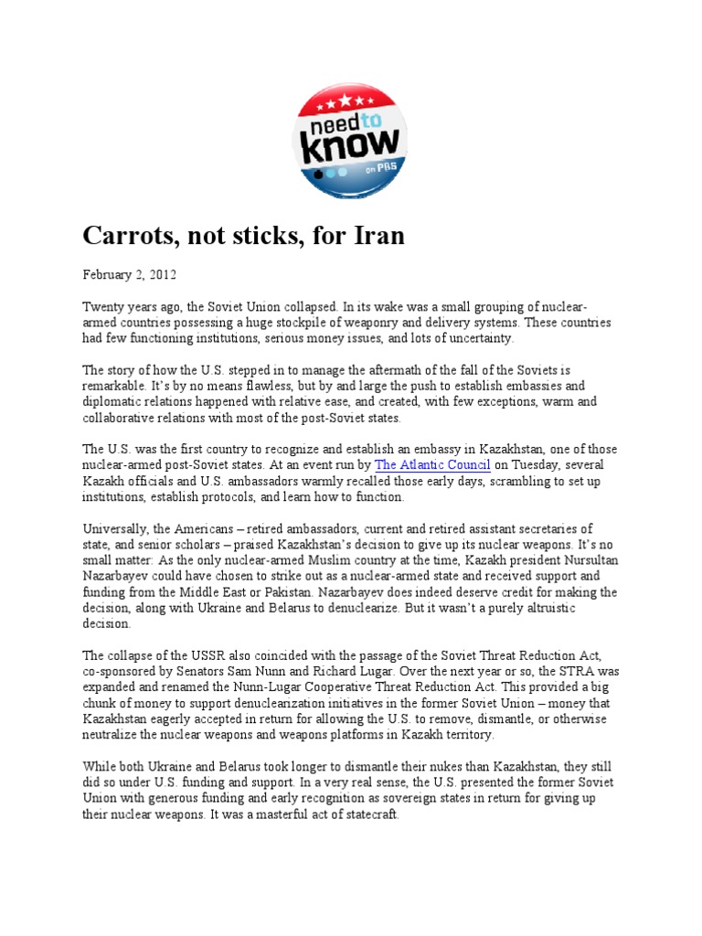 Carrots Not Sticks - Foust | PDF | Nuclear Weapons | Kazakhstan