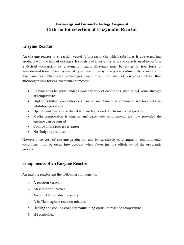 Enzyme Reactor Selection Guide | PDF | Chemical Reactor | Membrane