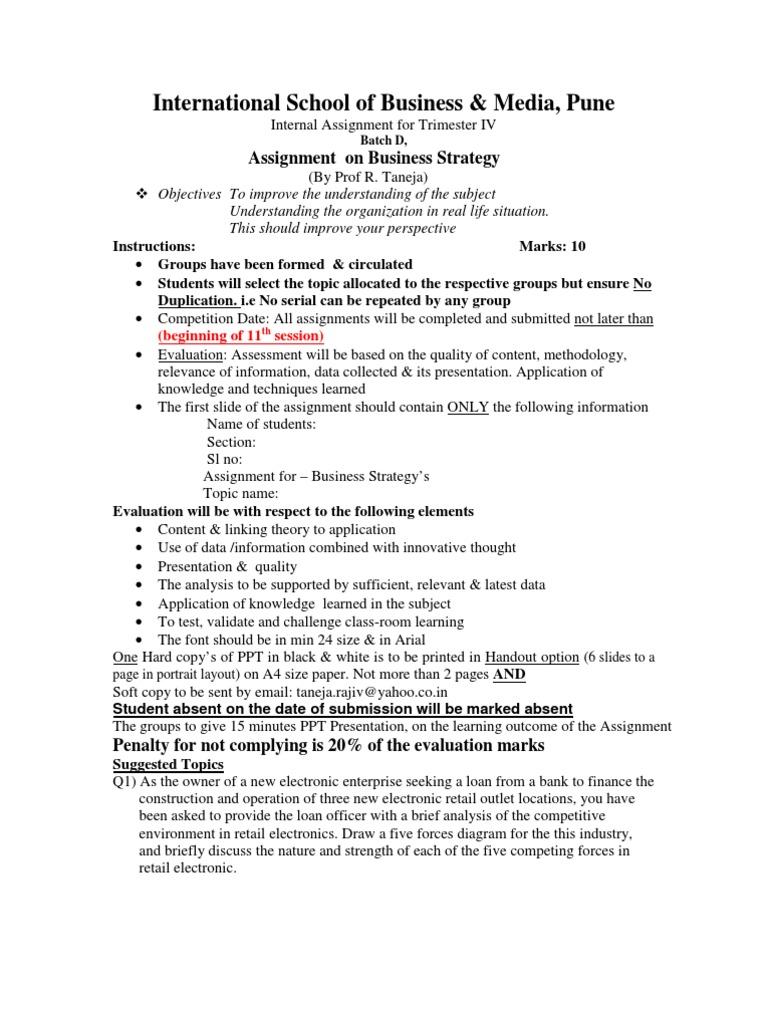 Business Strategy Assignment Guidelines | PDF | Strategic Management ...