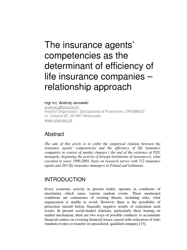 The Insurance Agents'competencies As The Determinant of Efficiency of ...