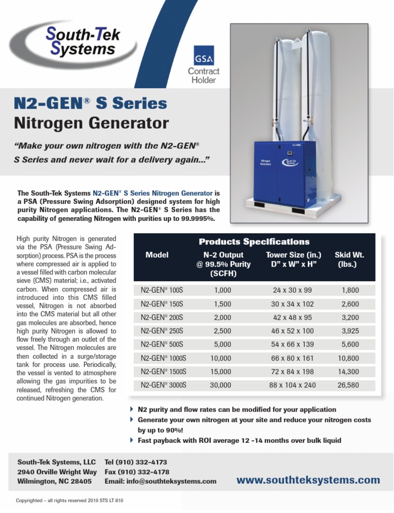 N2-GEN® S Series Nitrogen Generator - South-Tek Systems | PDF