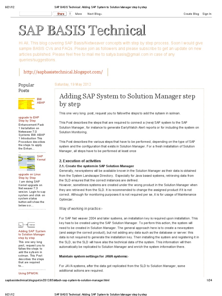 SAP BASIS Technical - Adding SAP System To Solution Manager Step by ...