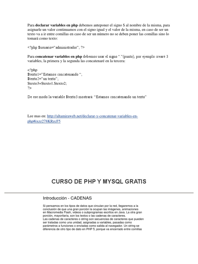 Para Declarar Variables en PHP Debemos Anteponer El Signo | PDF | Comillas | Cadena (informática)