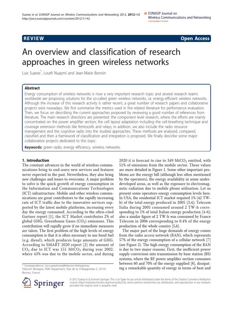 An Overview And Classification Of Research Approaches In Green Wireless Networks Pdf